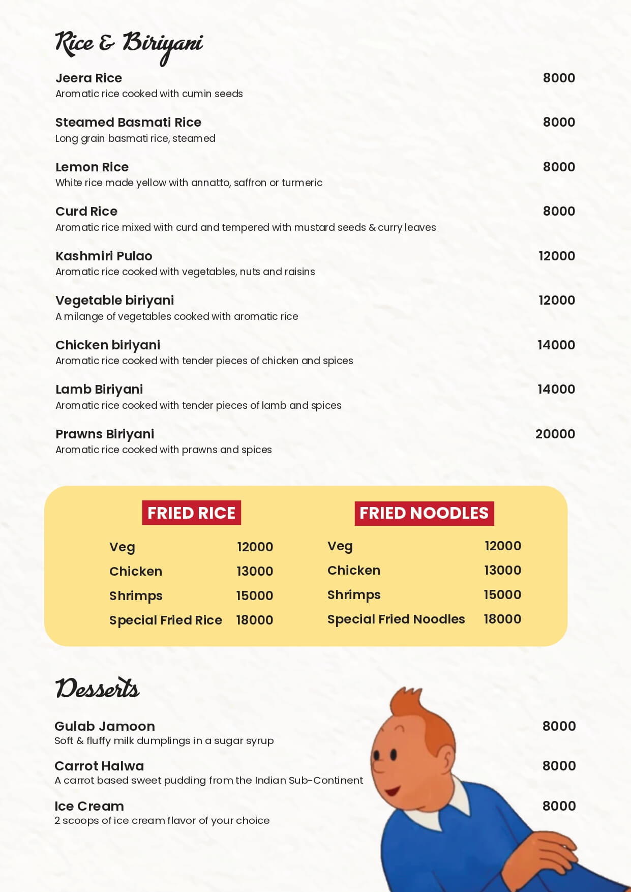 Pondicheri Food Menu